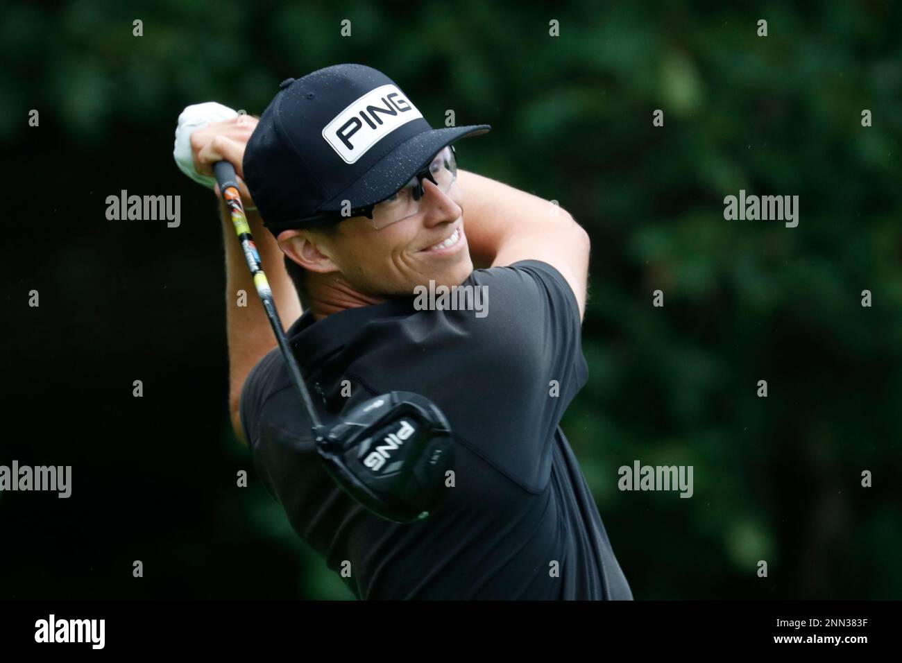 SILVIS, IL - JULY 10: PGA golfer Brandon Hagy hits his tee shot on the ...