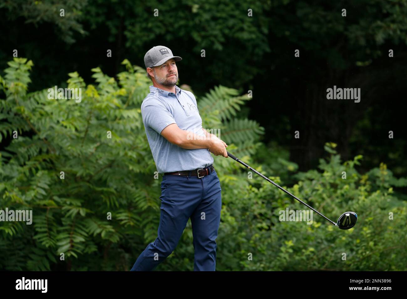 SILVIS, IL - JULY 10: PGA golfer Ryan Moore hits his tee shot on the ...