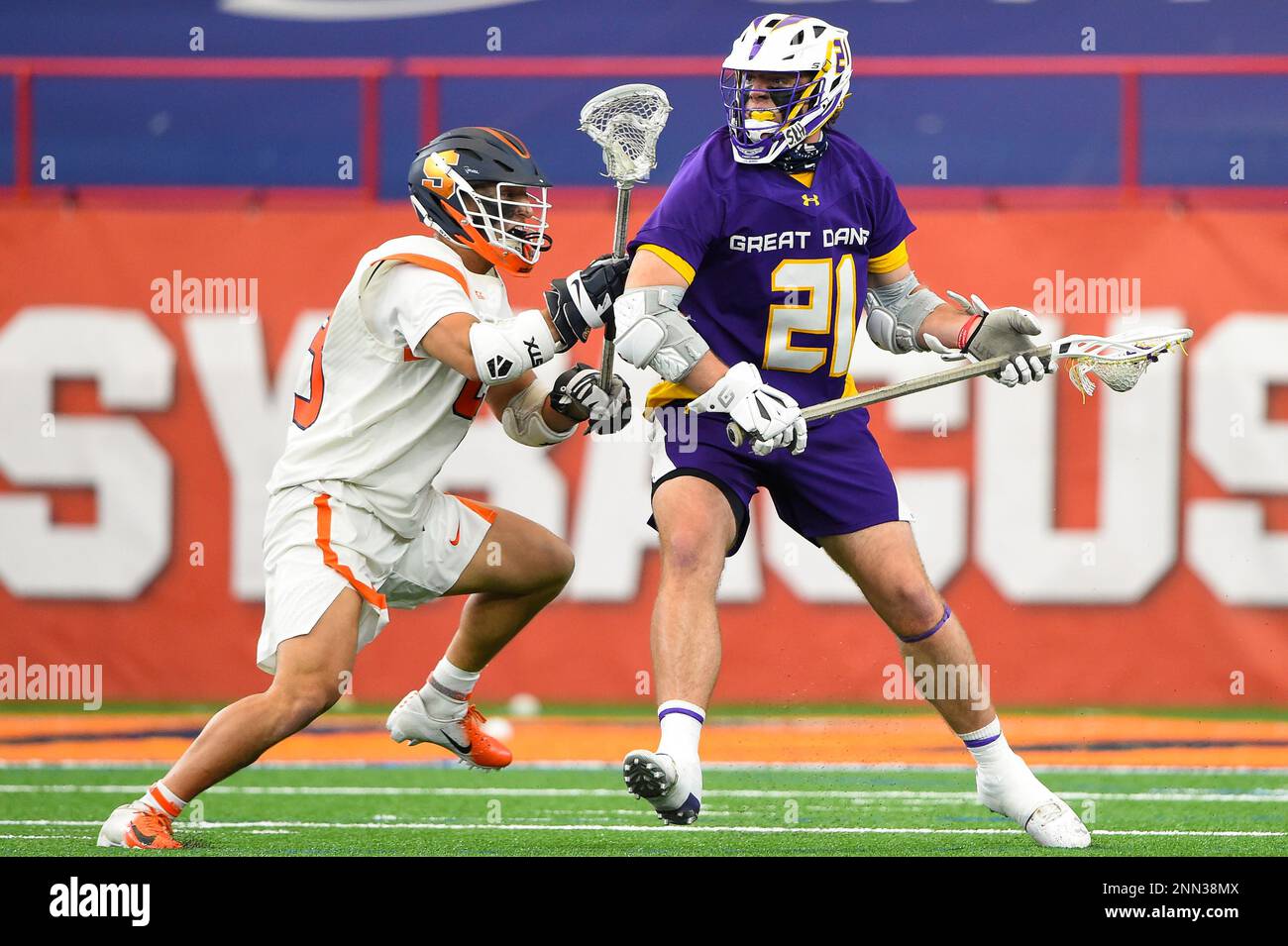 April 08, 2021: Albany Great Danes attackman Camden Hay (21) dodges to ...