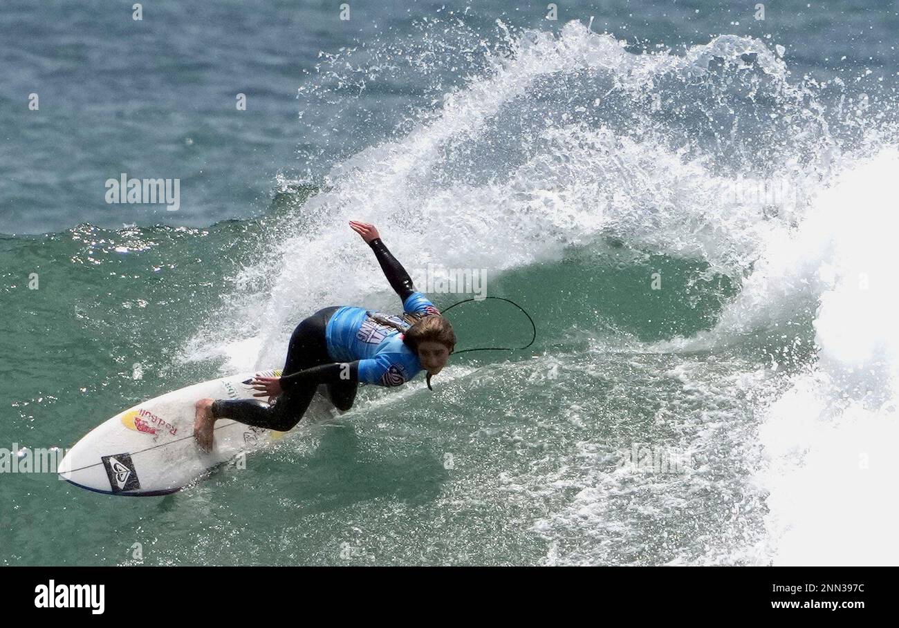 FILE - Surfer Caroline Marks of team USA performs during an Olympic ...