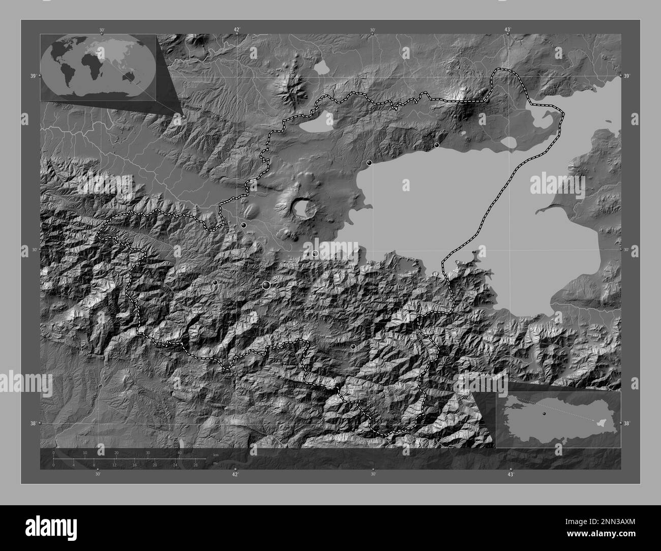Bitlis, province of Turkiye. Bilevel elevation map with lakes and ...