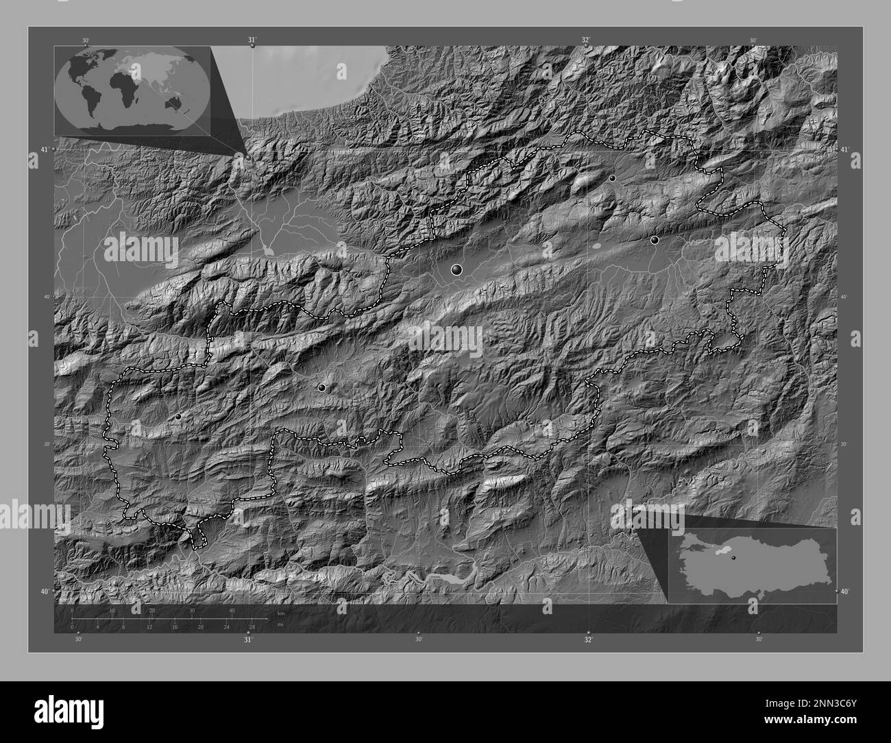 Bolu, province of Turkiye. Bilevel elevation map with lakes and rivers ...