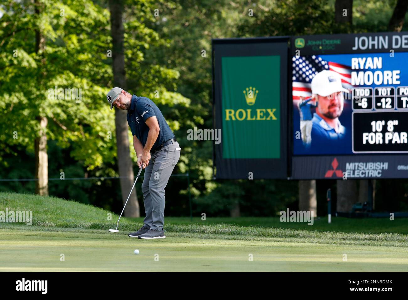 SILVIS, IL - JULY 09: PGA golfer Ryan Moore putts on the 9th hole ...