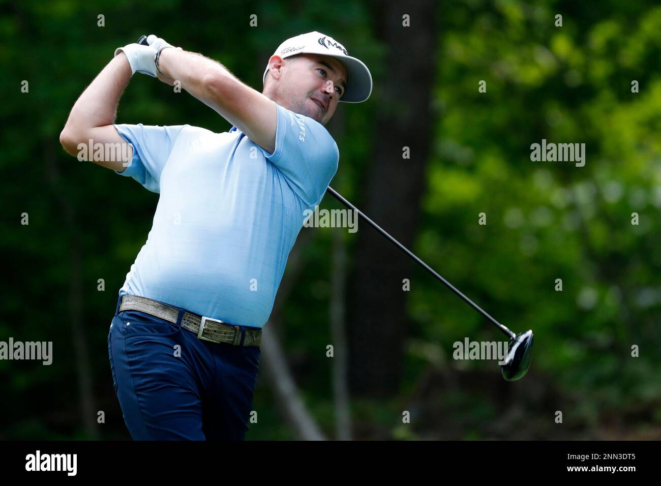 SILVIS, IL - JULY 09: PGA golfer Brian Harman hits his tee shot on the ...