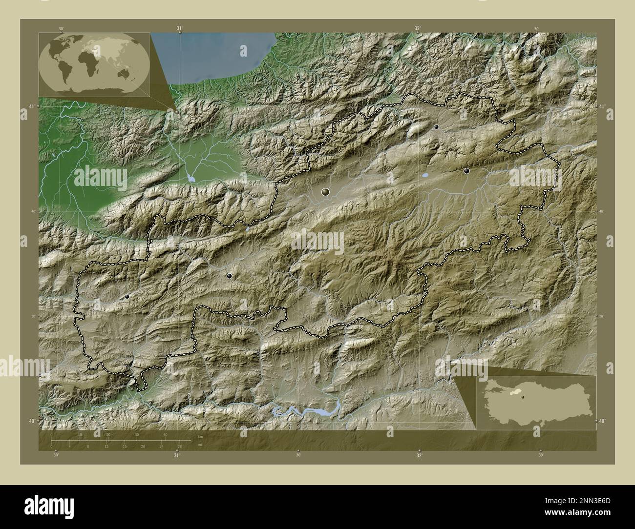 Bolu, province of Turkiye. Elevation map colored in wiki style with ...