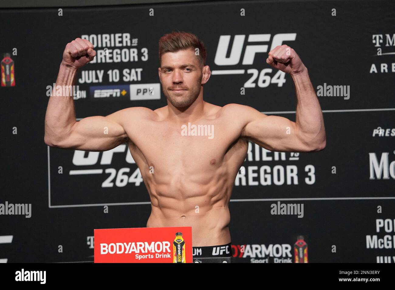 LAS VEGAS, NV - JULY 09: Dricus du Plessis steps on the scale during ...