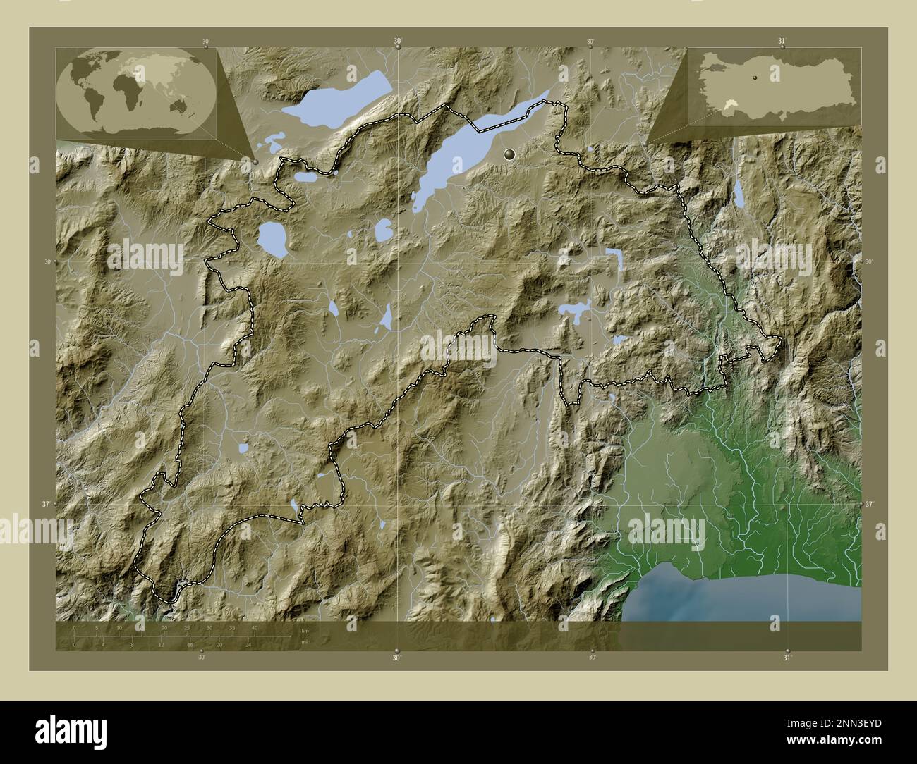 Burdur, province of Turkiye. Elevation map colored in wiki style with ...