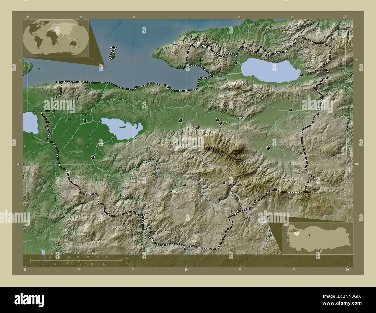 Bursa, province of Turkiye. Elevation map colored in wiki style with ...