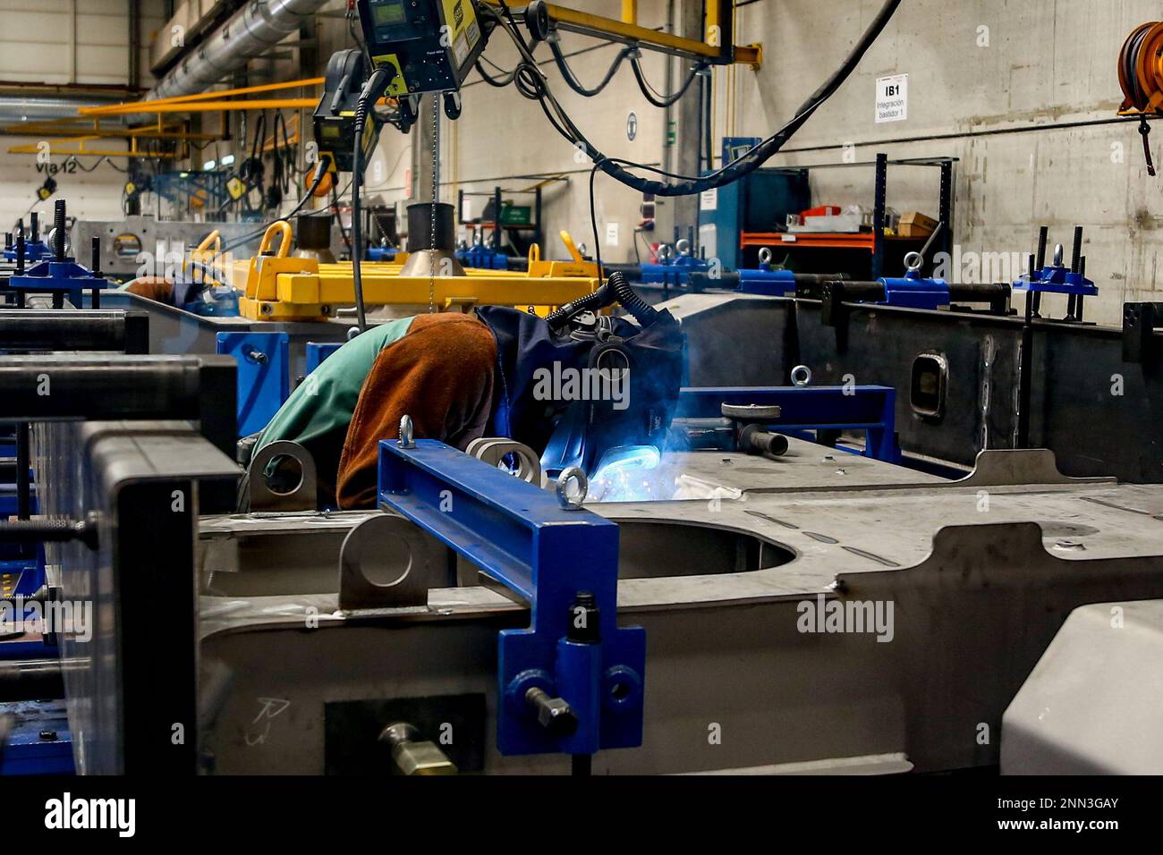 A worker at the Talgo factory on 9 July 2021 in Las Rozas, Madrid ...