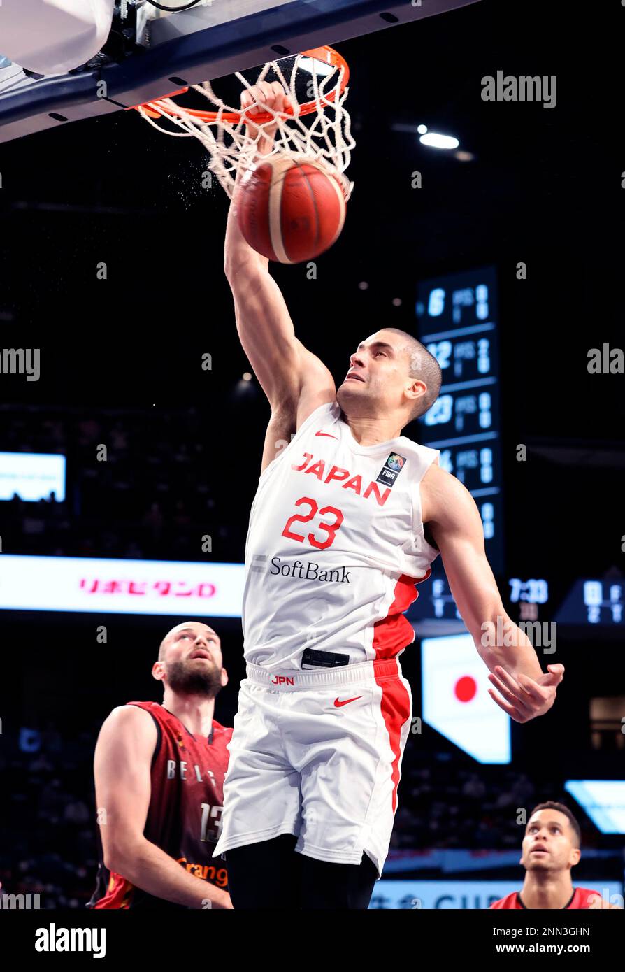Japan's basketball national team Gavin Edwards scores a dunk shot ...