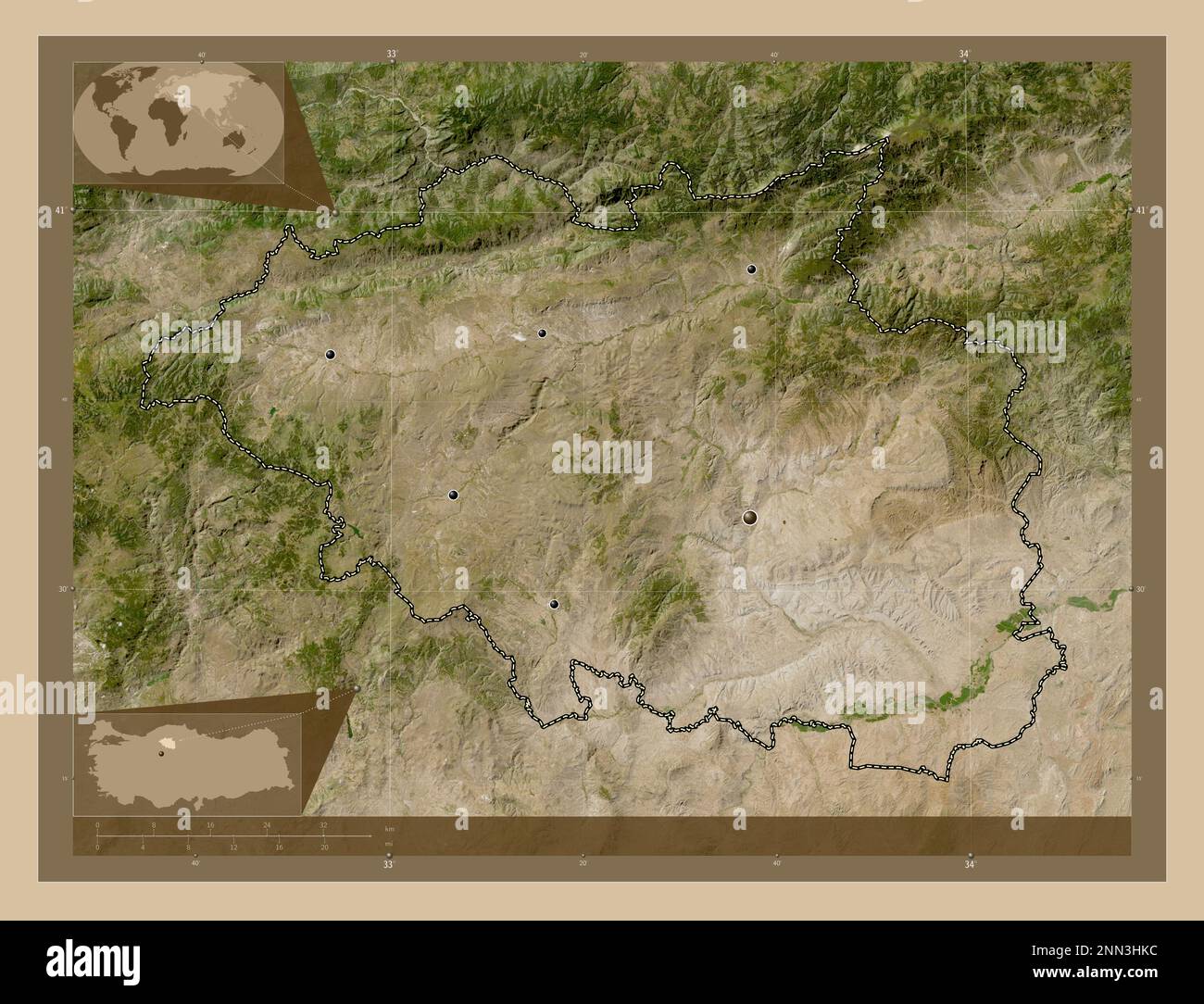 Cankiri, province of Turkiye. Low resolution satellite map. Locations ...