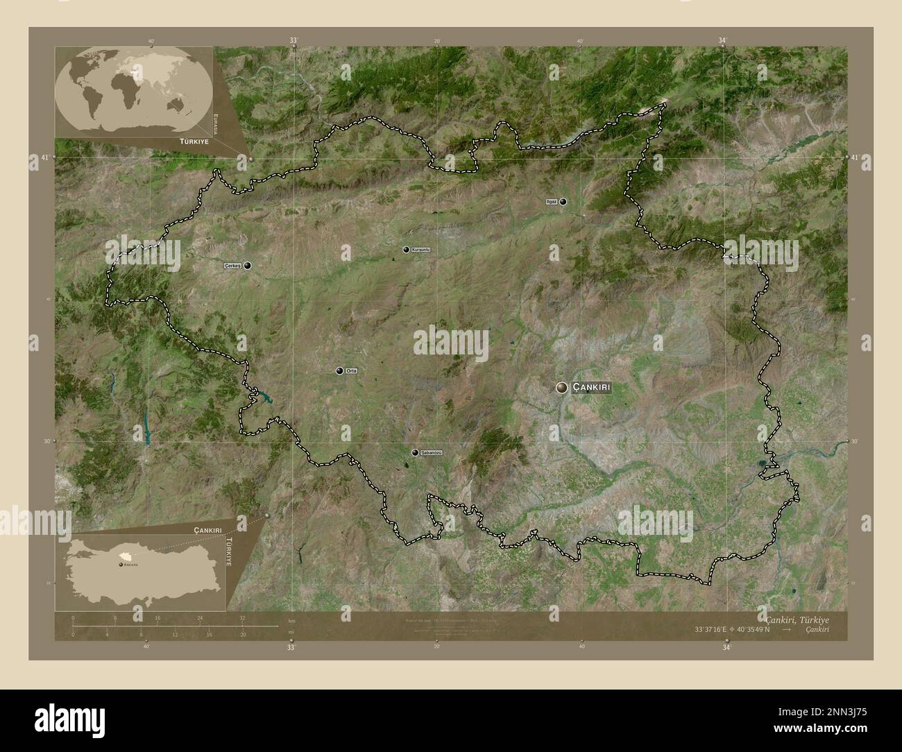 Cankiri, province of Turkiye. High resolution satellite map. Locations ...