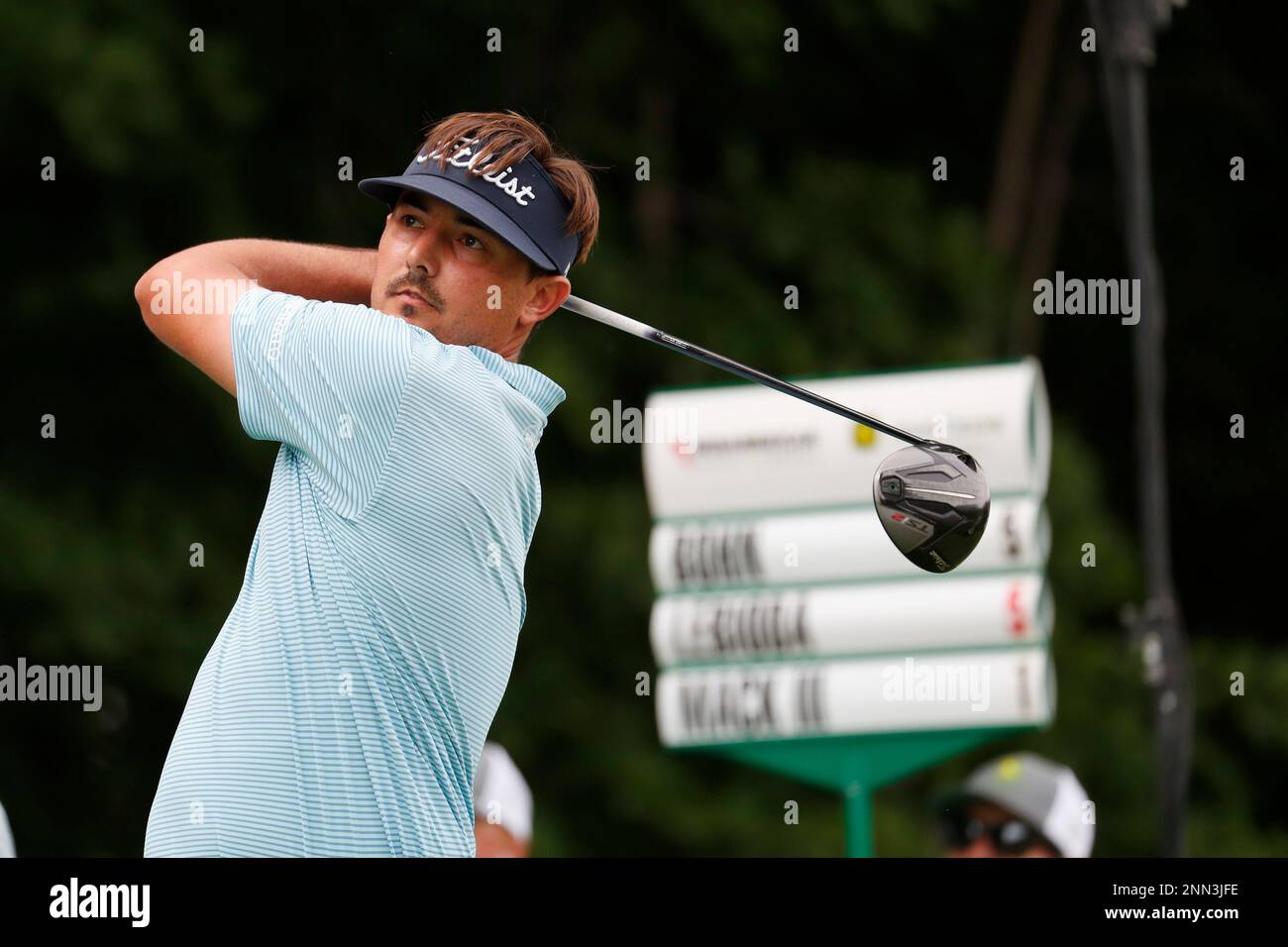 SILVIS, IL - JULY 08: PGA golfer Hank Lebioda hits his tee shot on the ...