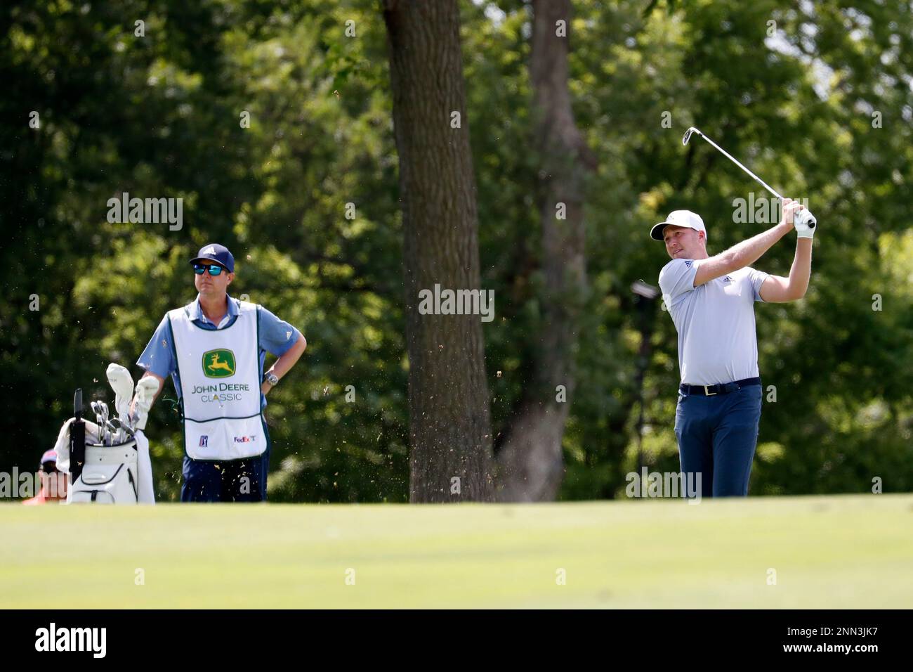 SILVIS, IL - JULY 08: PGA golfer Daniel Berger hits his second shot on ...