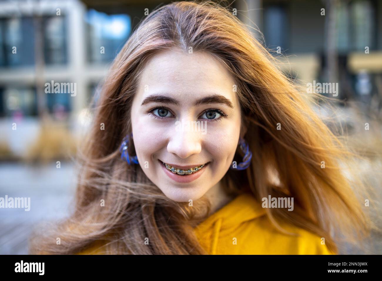 Portrait of smiling teenager girl with braces on her teeth Stock Photo ...