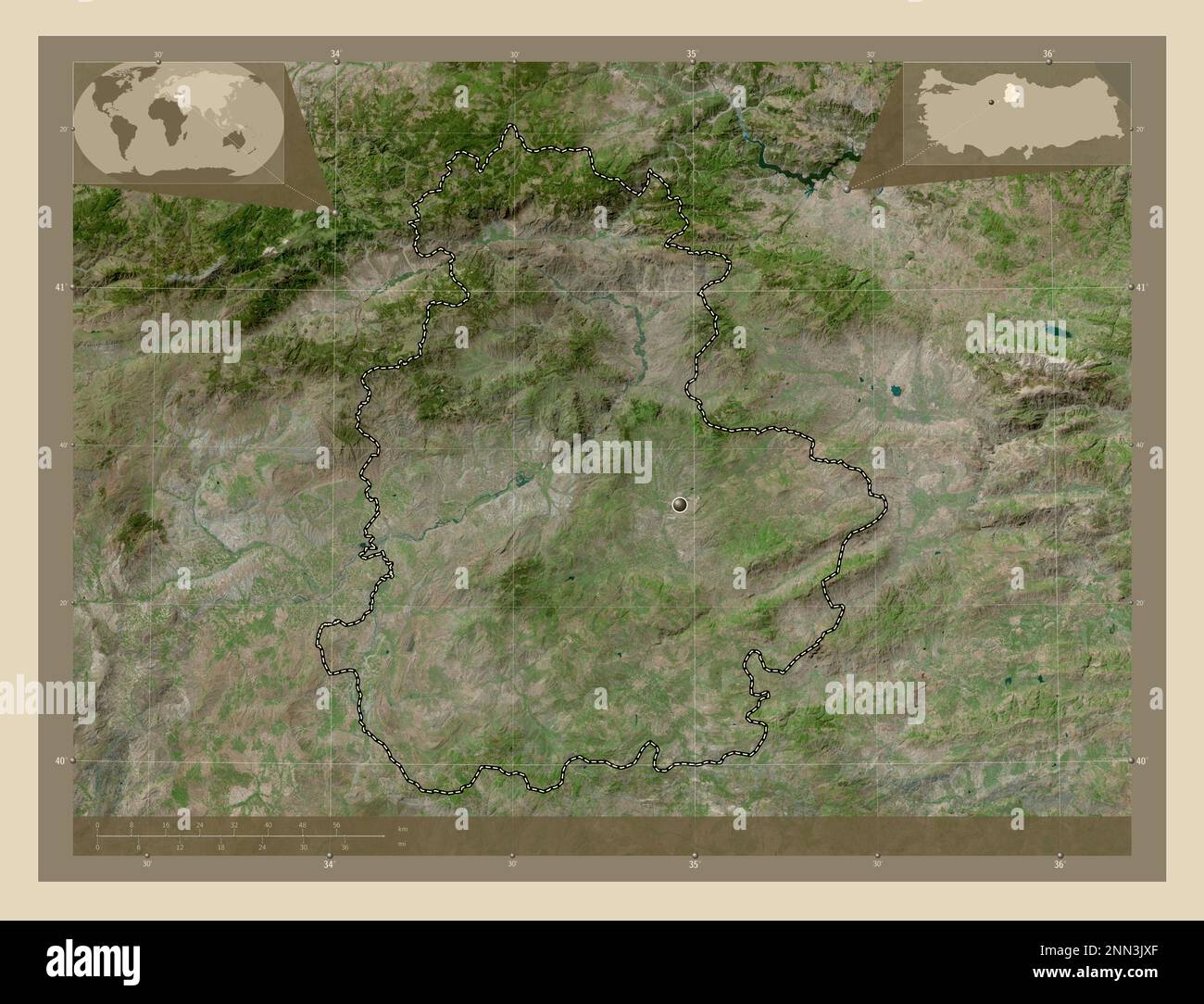 Corum, province of Turkiye. High resolution satellite map. Corner ...