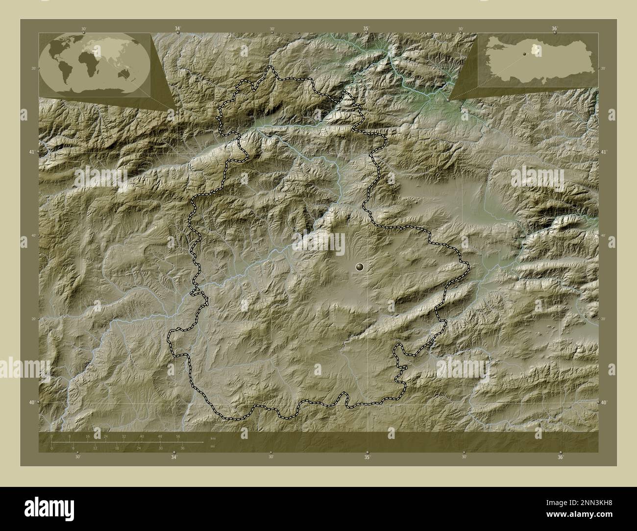 Corum, province of Turkiye. Elevation map colored in wiki style with ...
