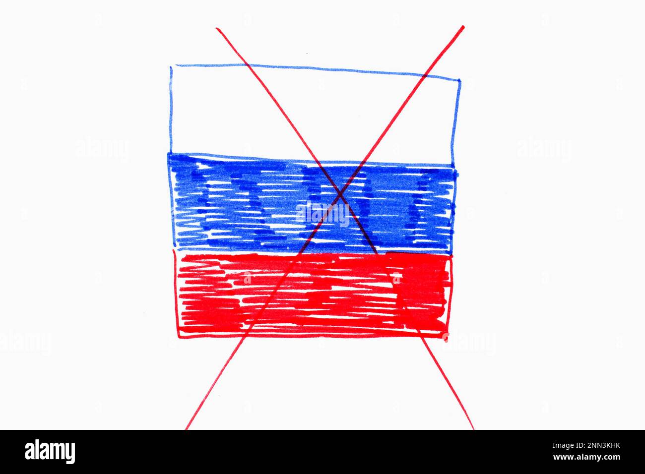 Children's drawing of the Russian flag. With crossed red lines Stock ...