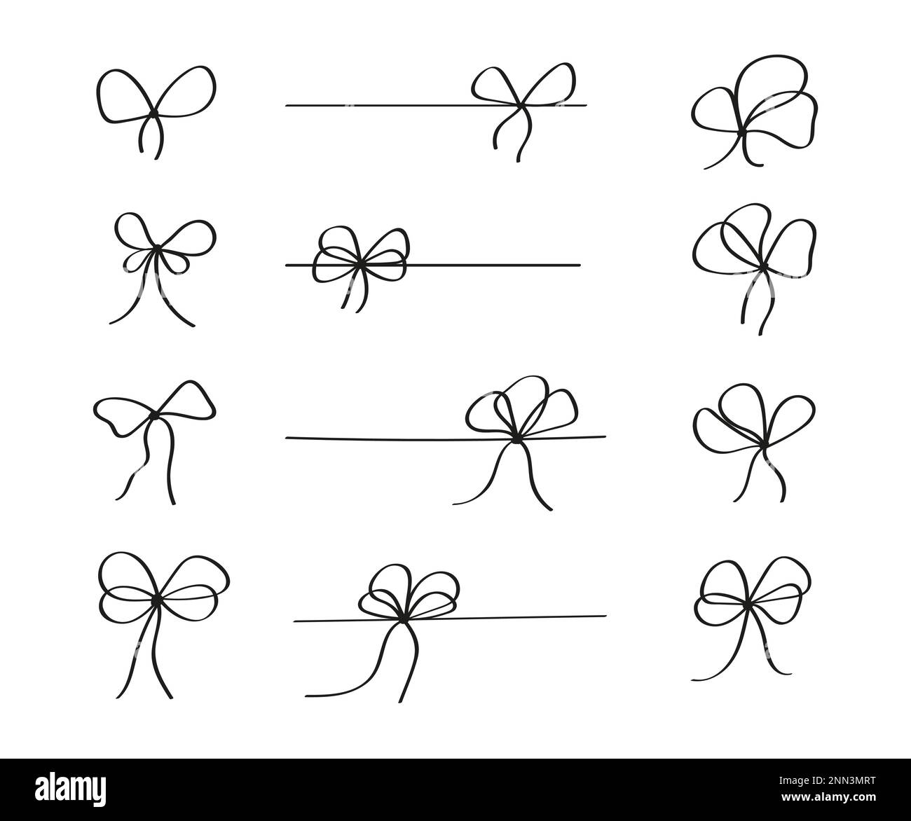 Bow ribbon for gift in doodle style. Line knot elements vector in hand ...