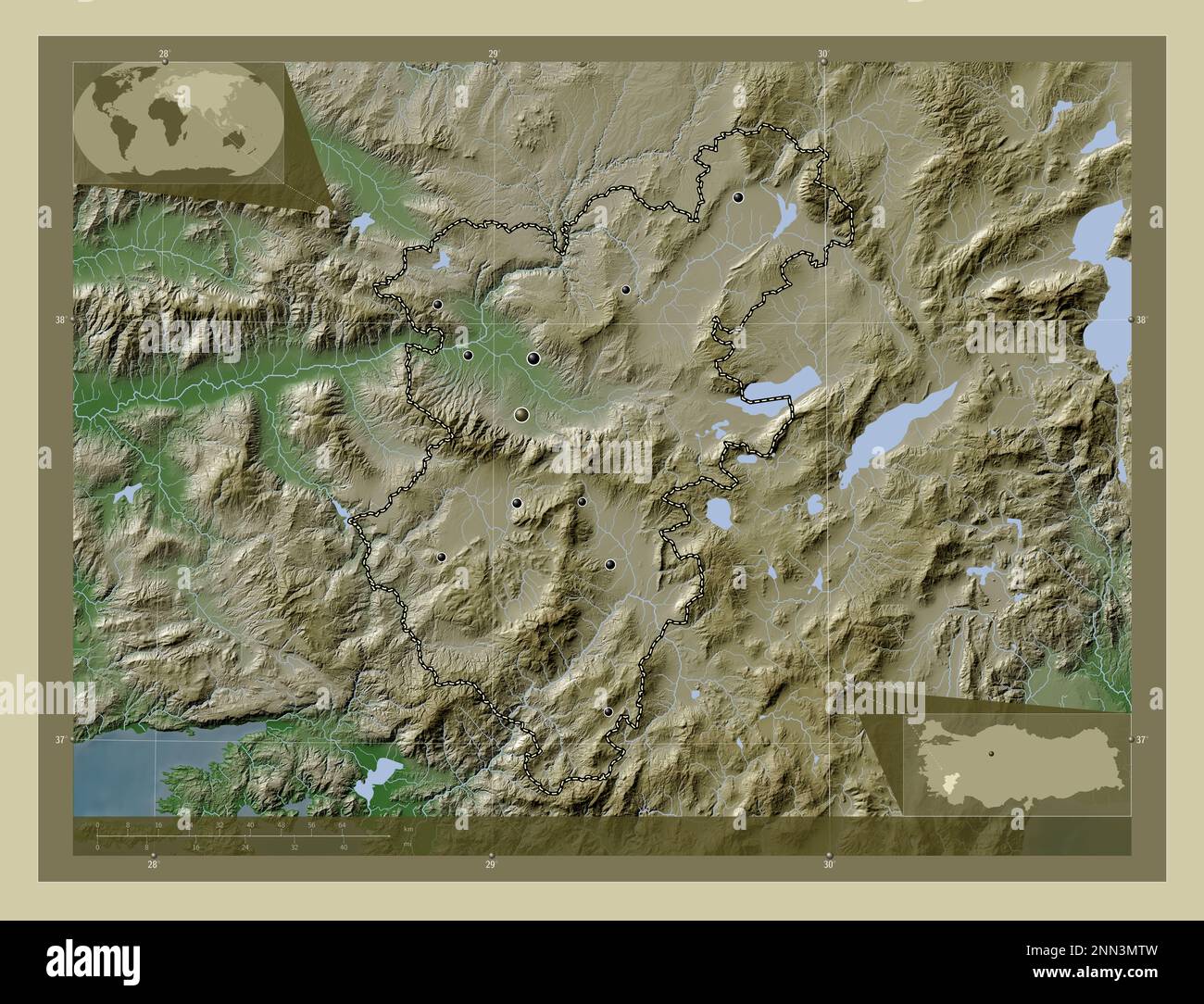 Denizli, province of Turkiye. Elevation map colored in wiki style with ...