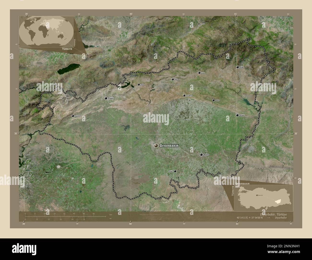 Diyarbakir, province of Turkiye. High resolution satellite map ...
