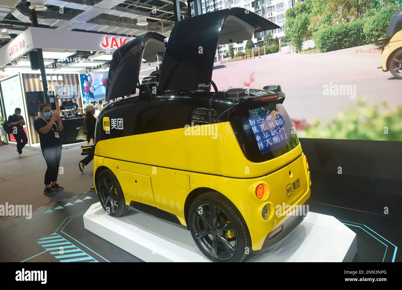 A view of an autonomous food delivery vehicle developed by Meituan ...