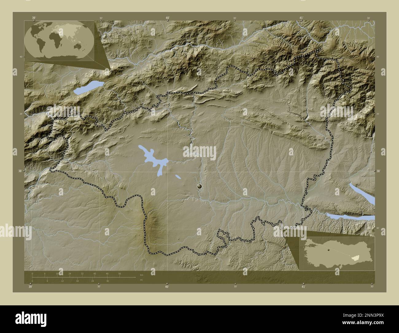 Diyarbakir, province of Turkiye. Elevation map colored in wiki style ...