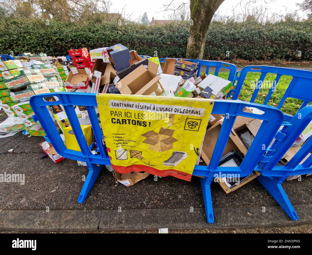 Cardboard collection point near a market, Bron, France Stock Photo - Alamy