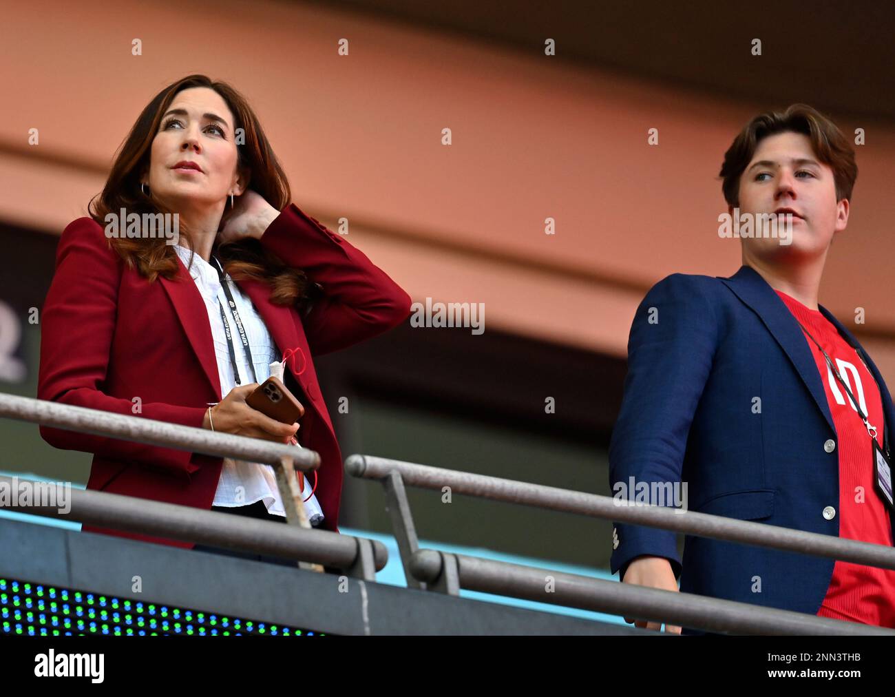 Mary, Crown Princess of Denmark, looks from the stands with her son ...