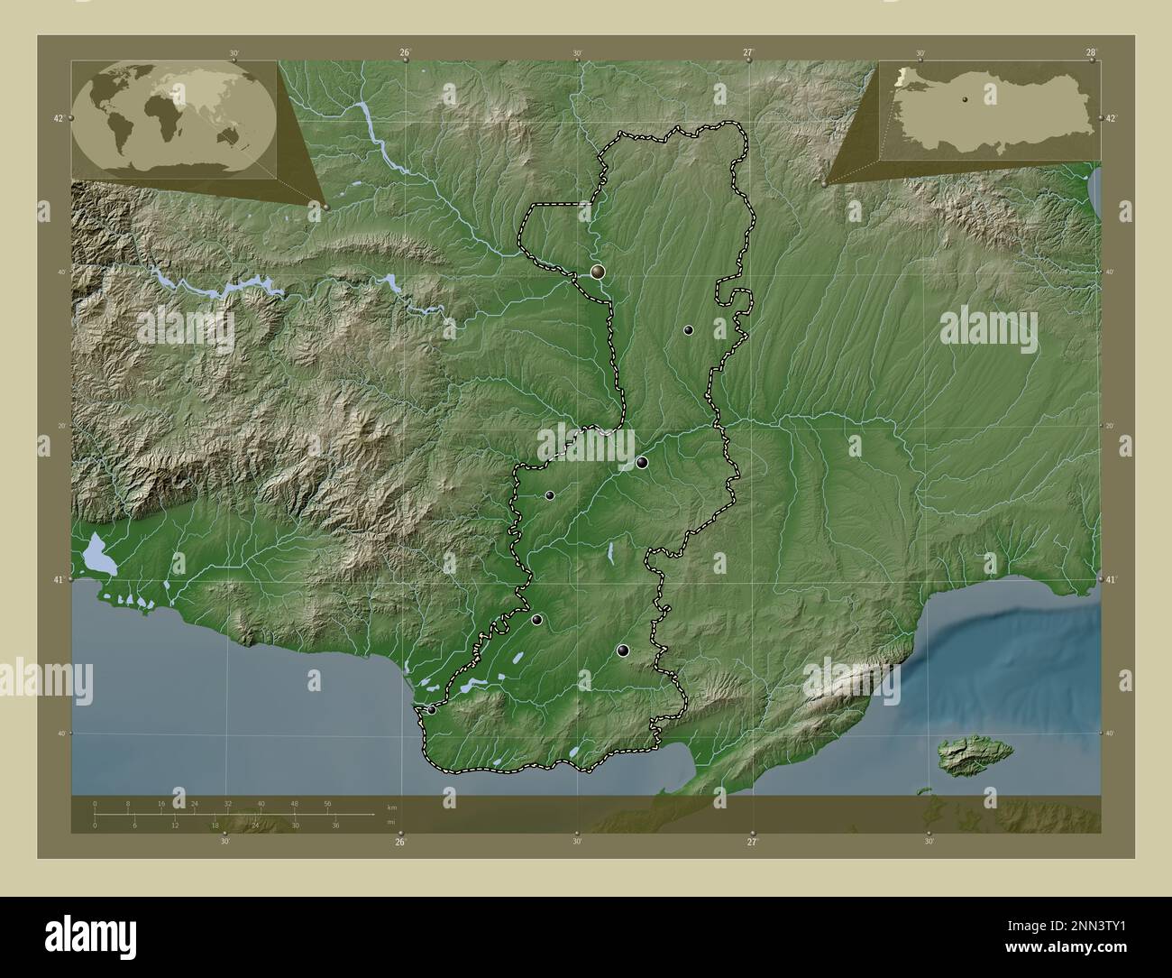 Edirne, province of Turkiye. Elevation map colored in wiki style with ...