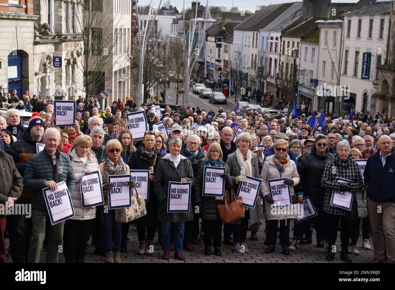 People taking part in a rally outside Omagh Courthouse to unite against ...