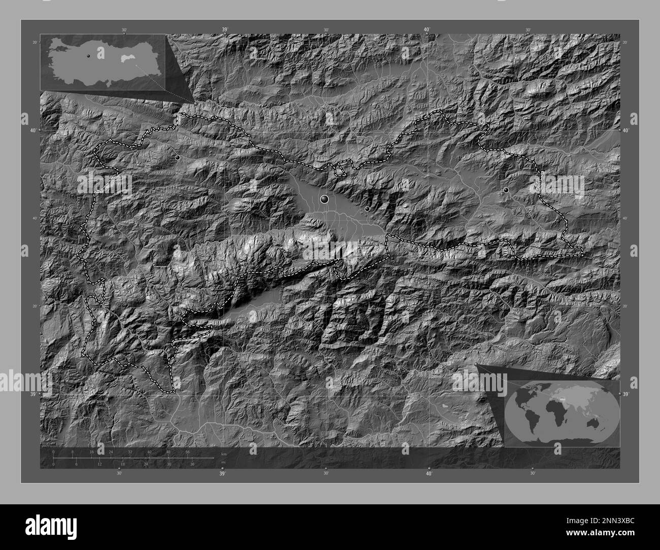 Erzincan, province of Turkiye. Bilevel elevation map with lakes and ...