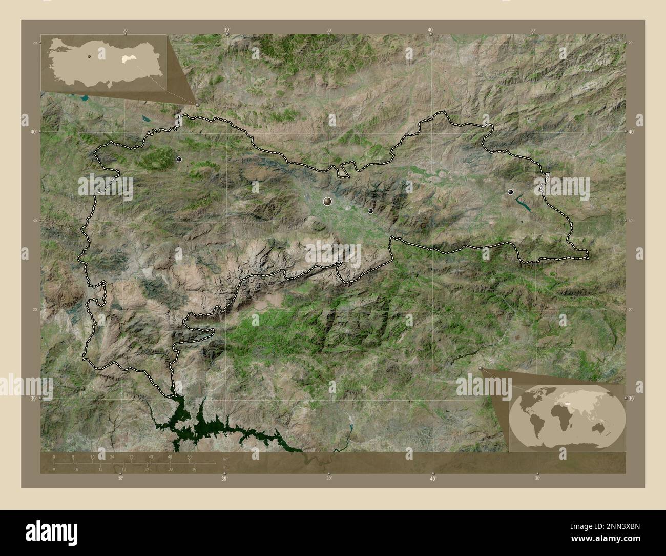Erzincan, province of Turkiye. High resolution satellite map. Locations ...