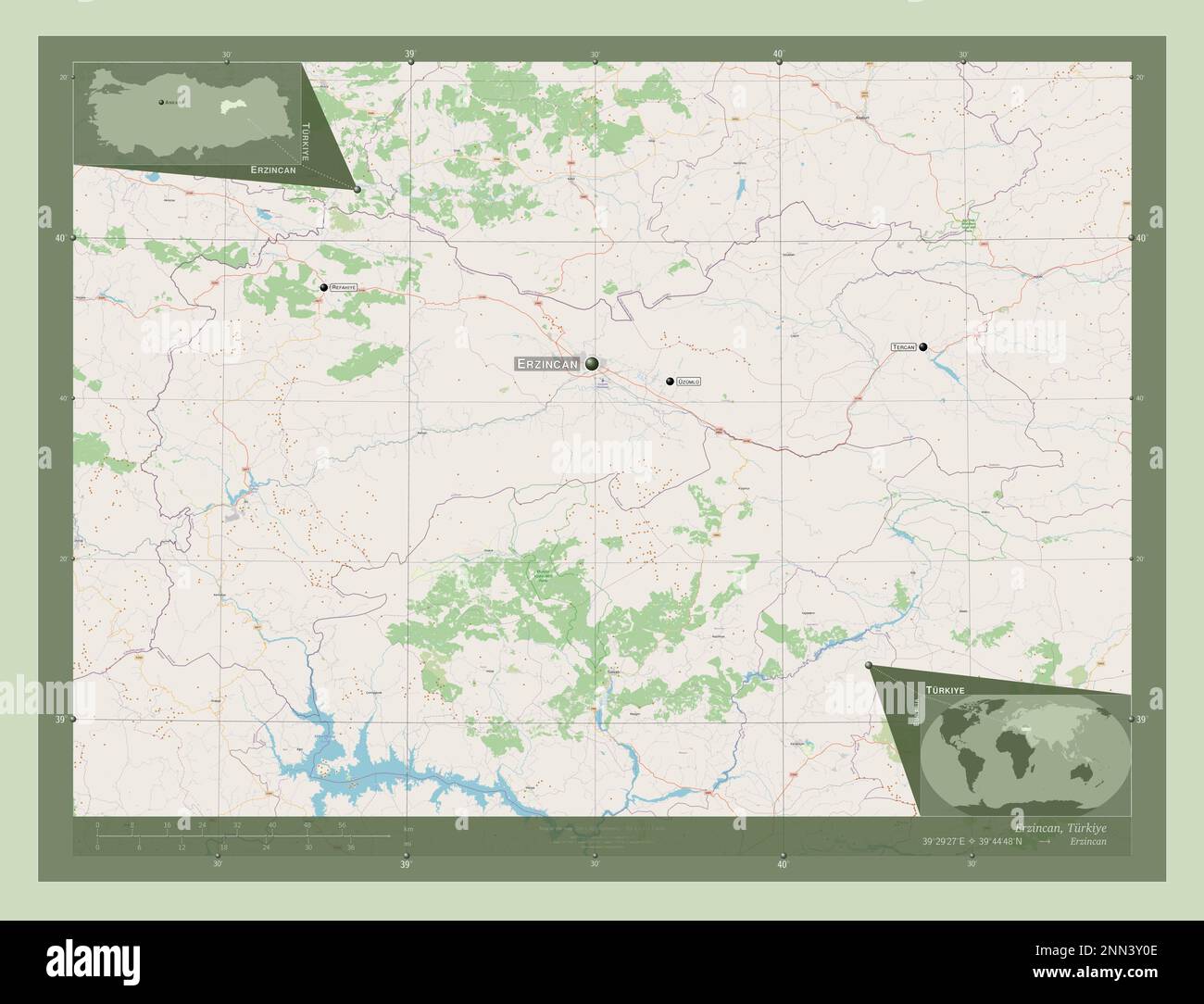 Erzincan, province of Turkiye. Open Street Map. Locations and names of ...
