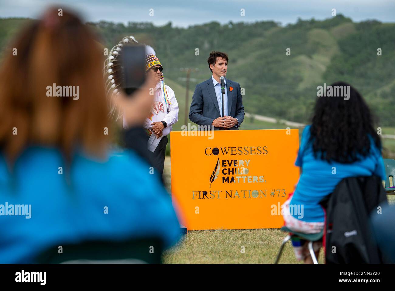 Prime Minister Justin Trudeau speaks during a ceremony at the site of a ...
