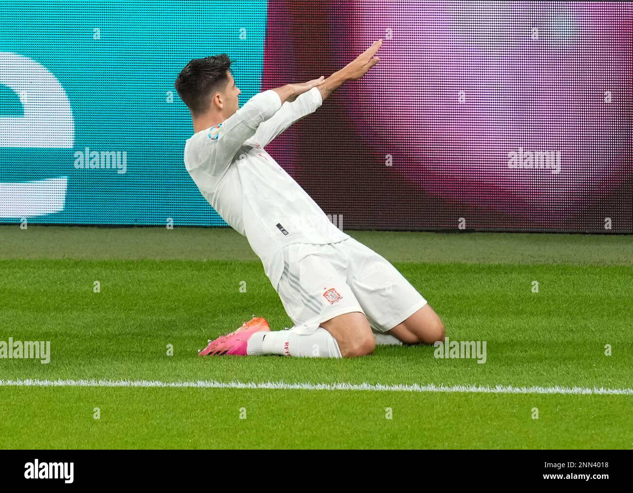 Spain's Alvaro Morata celebrates after scoring his team's first goal ...