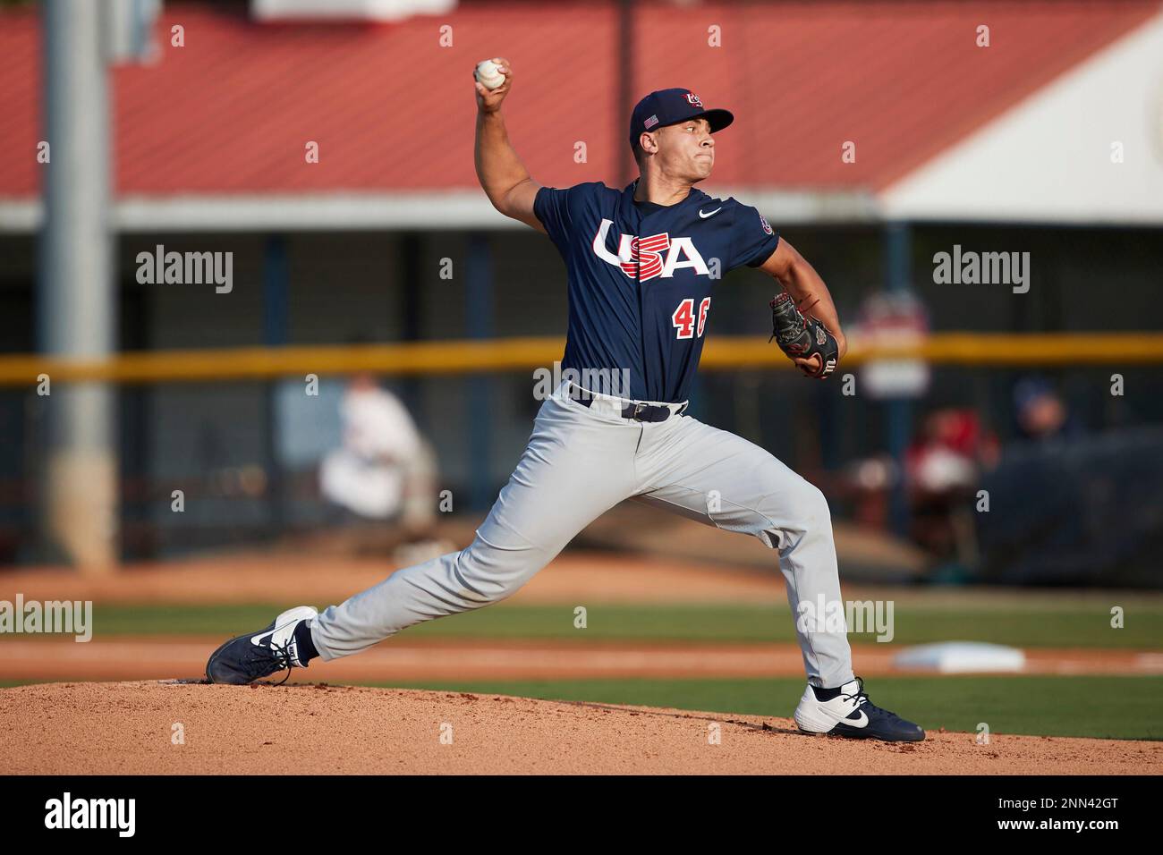 Team Stripes starting pitcher Gabriel Hughes (46) (Gonzaga) in action ...