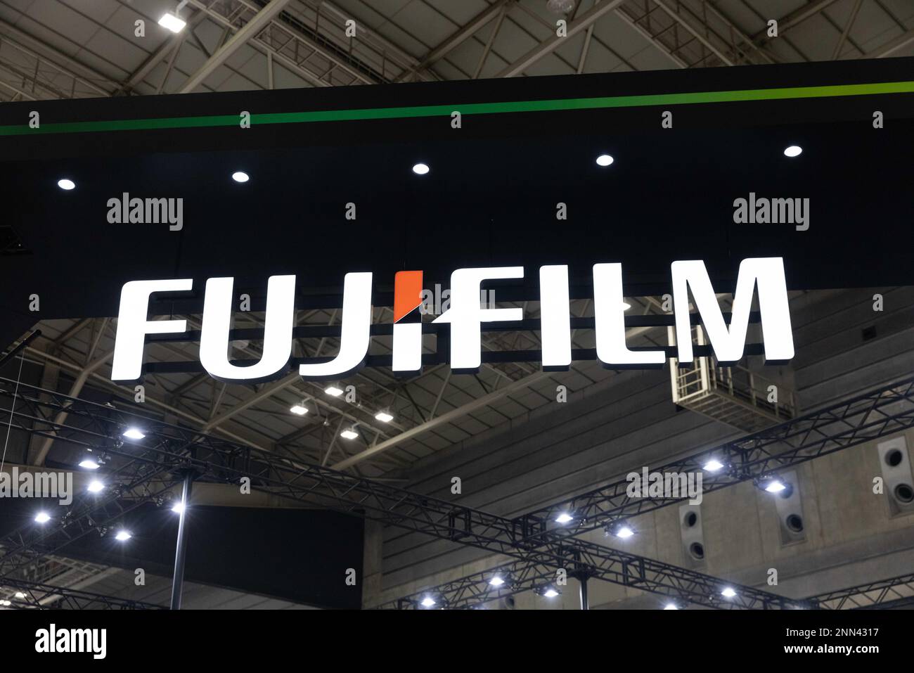 FUJIFILM branding above the company’s exhibition area at the CP+2023 in ...