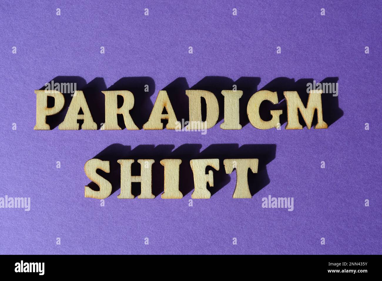 Paradigm Shift, words in wooden alphabet letters isolated on purple ...