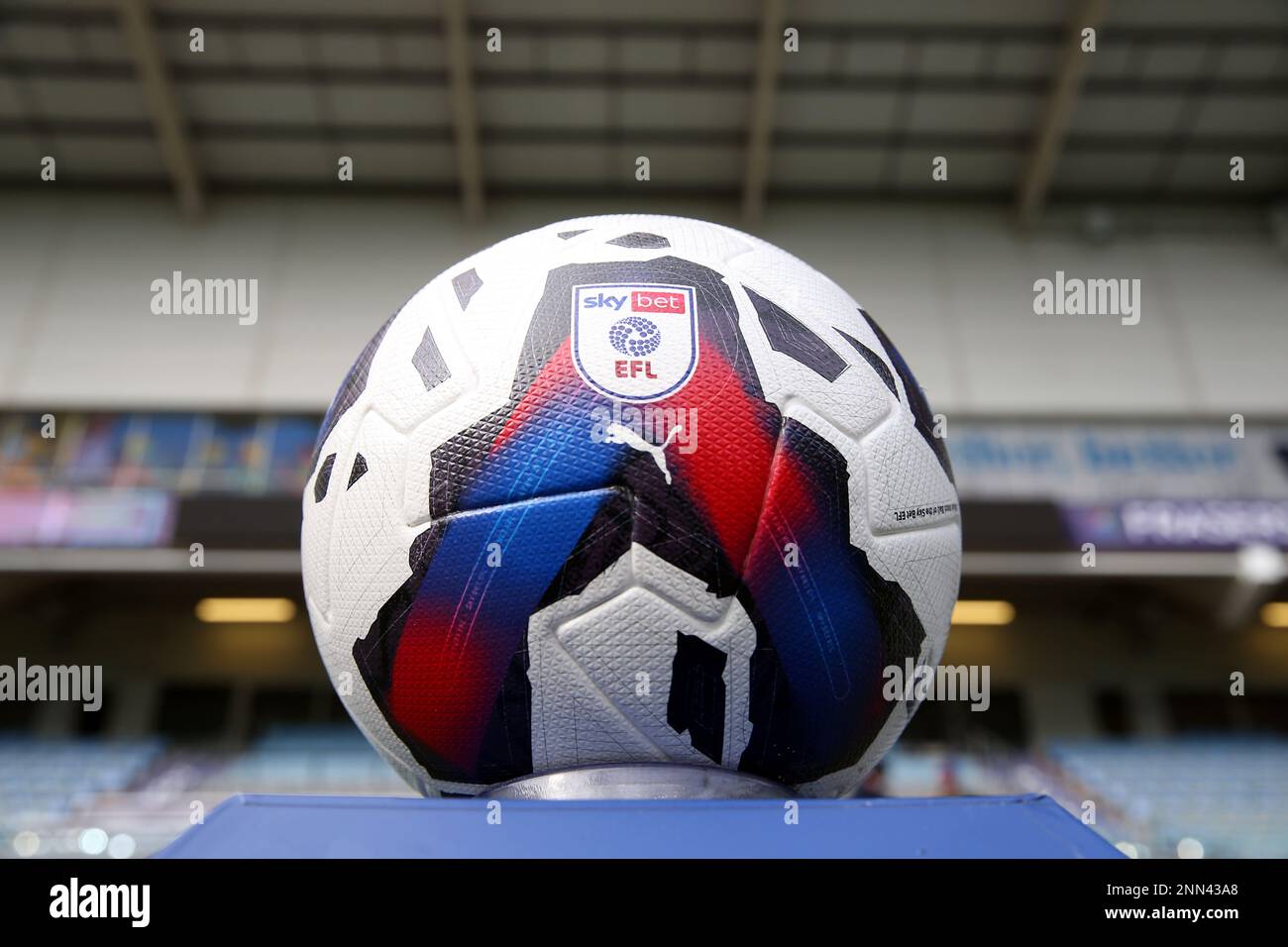 The official Puma Orbita 1 EFL match ball on a plinth before the Sky ...