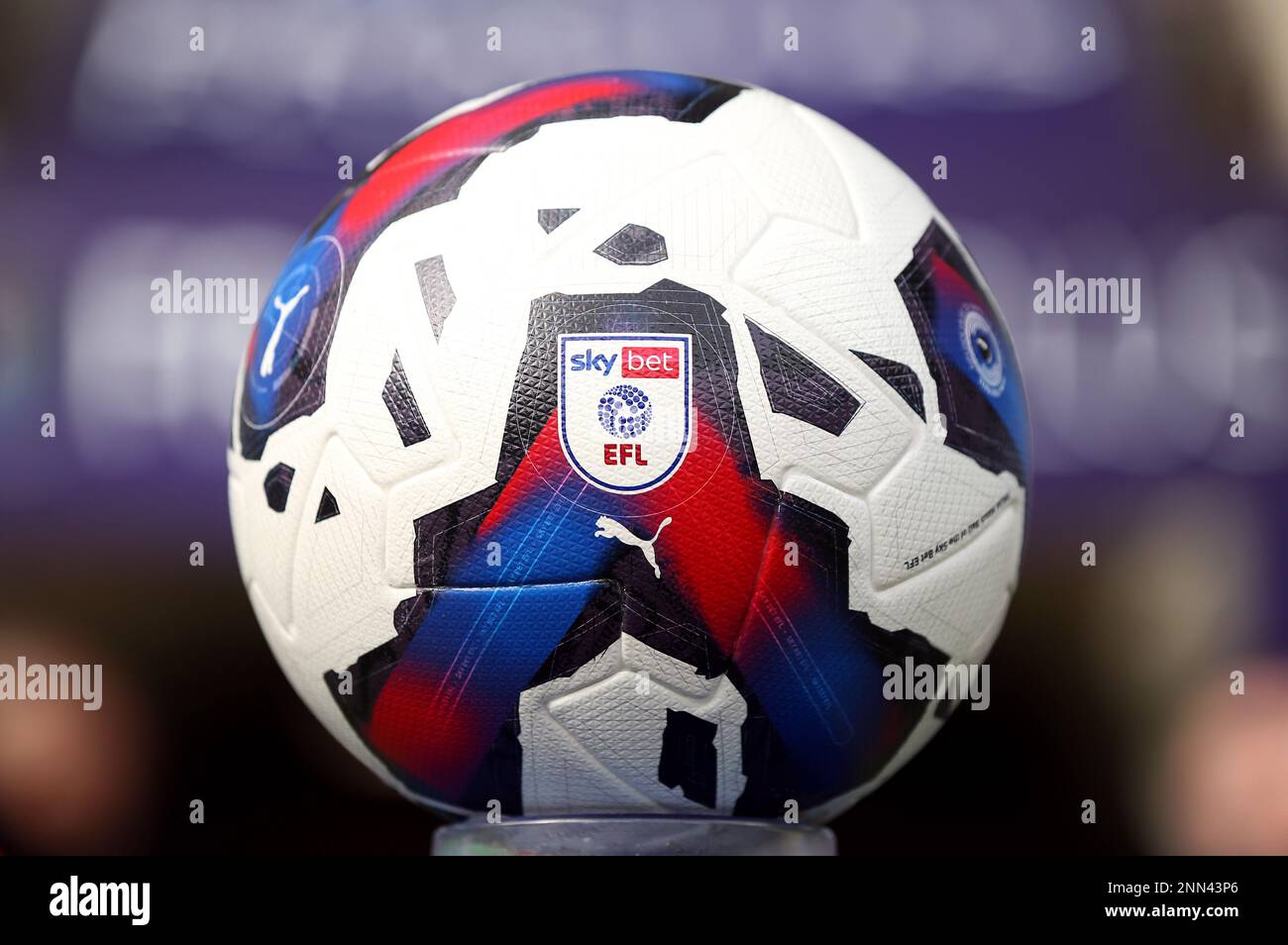The official Puma Orbita 1 EFL match ball on a plinth before the Sky ...