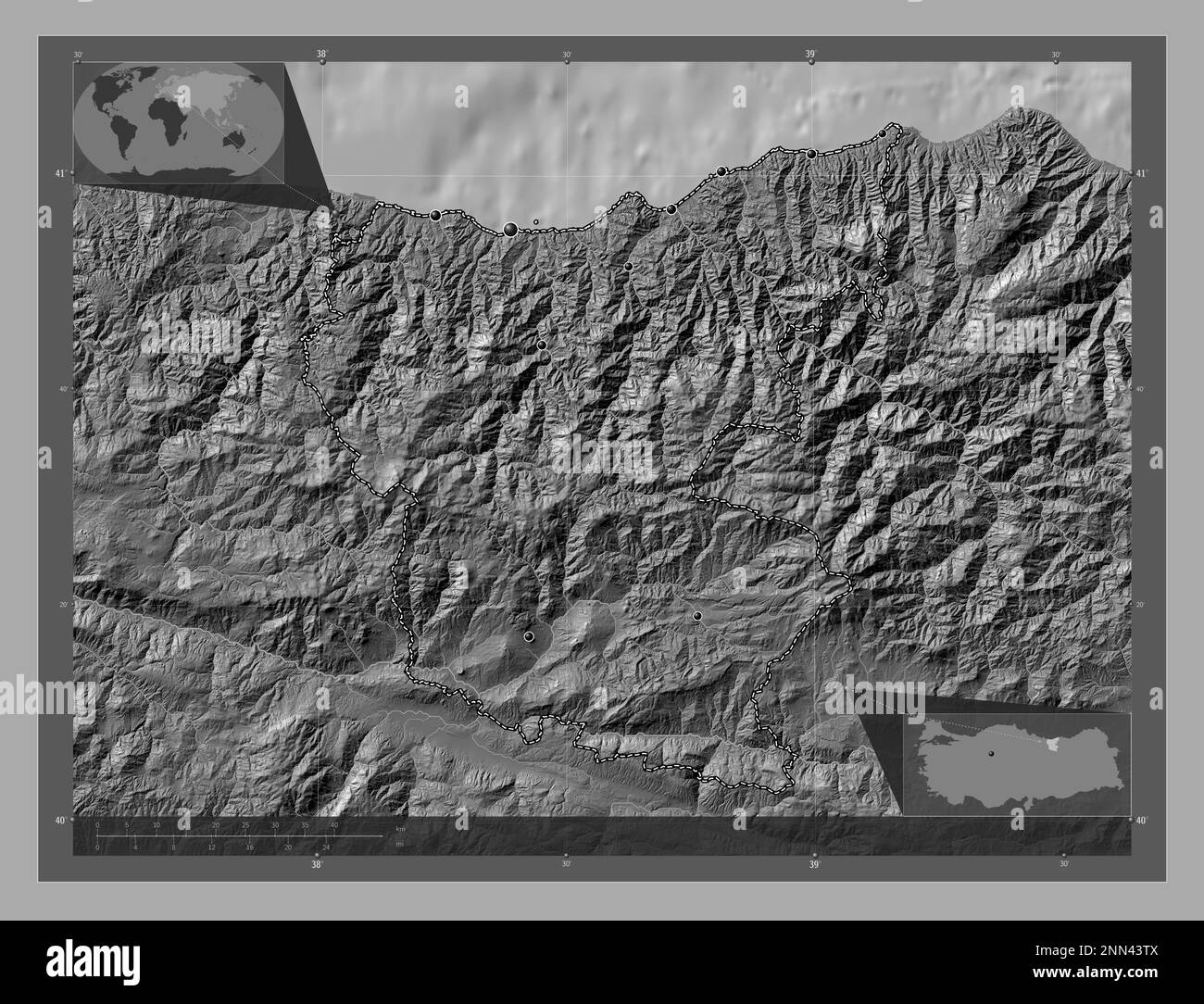 Giresun, province of Turkiye. Bilevel elevation map with lakes and ...