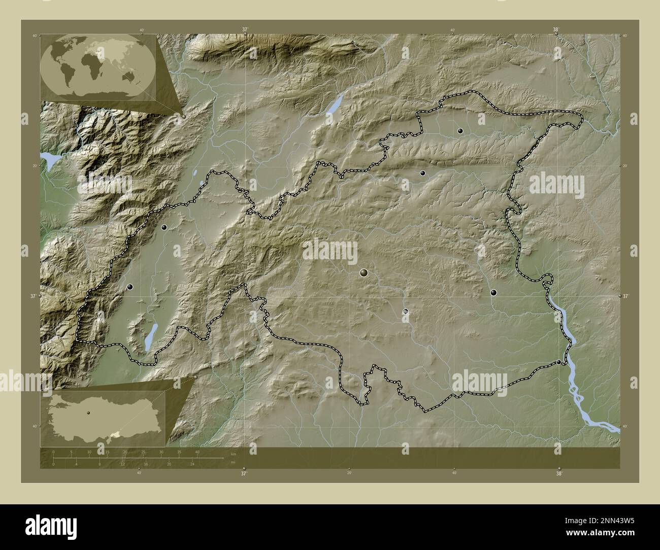 Gaziantep, province of Turkiye. Elevation map colored in wiki style ...