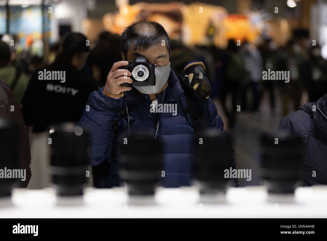 Visitor takes photos of SONY products at CP+2023 on February 24, 2023 ...
