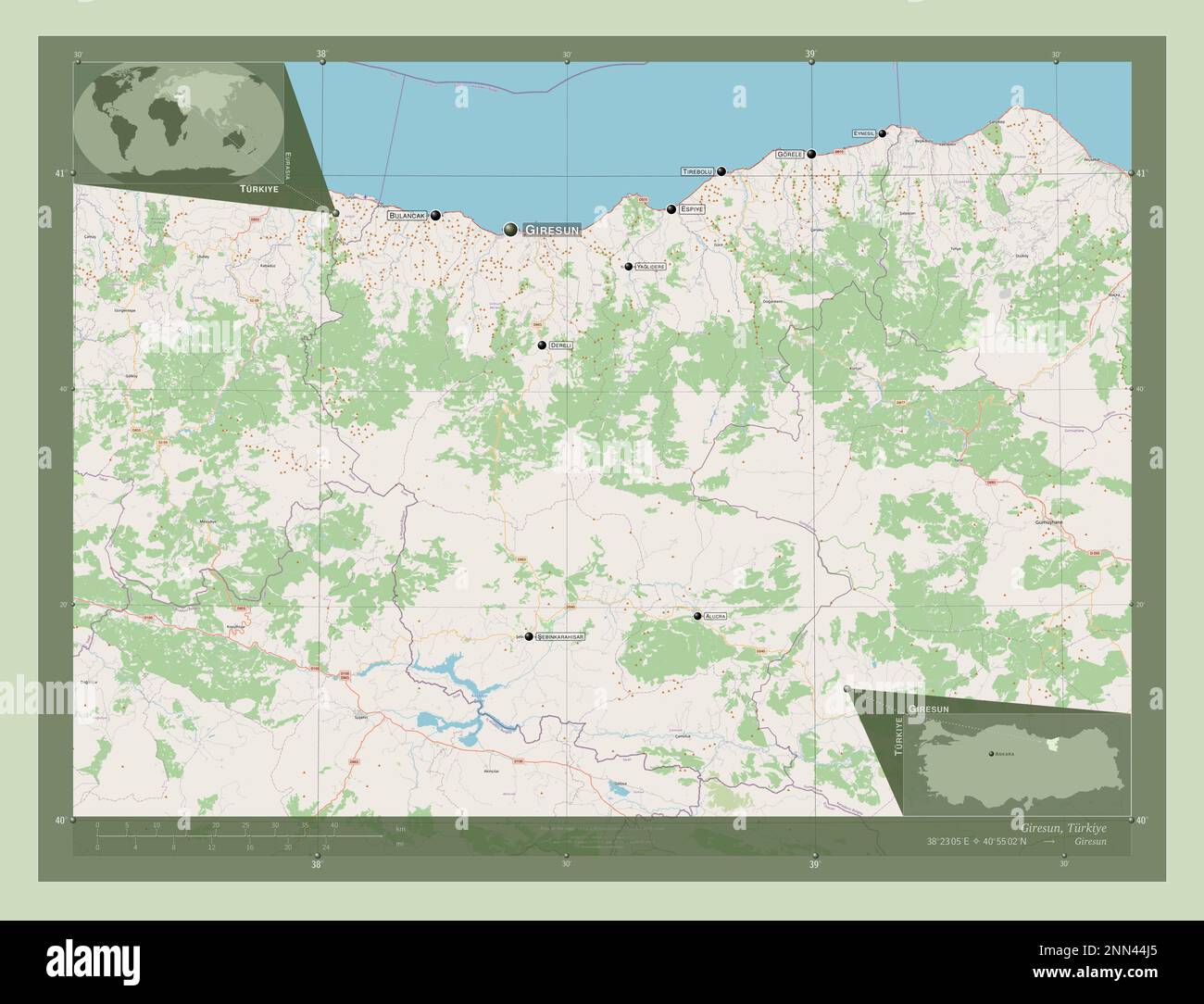 Giresun, province of Turkiye. Open Street Map. Locations and names of ...
