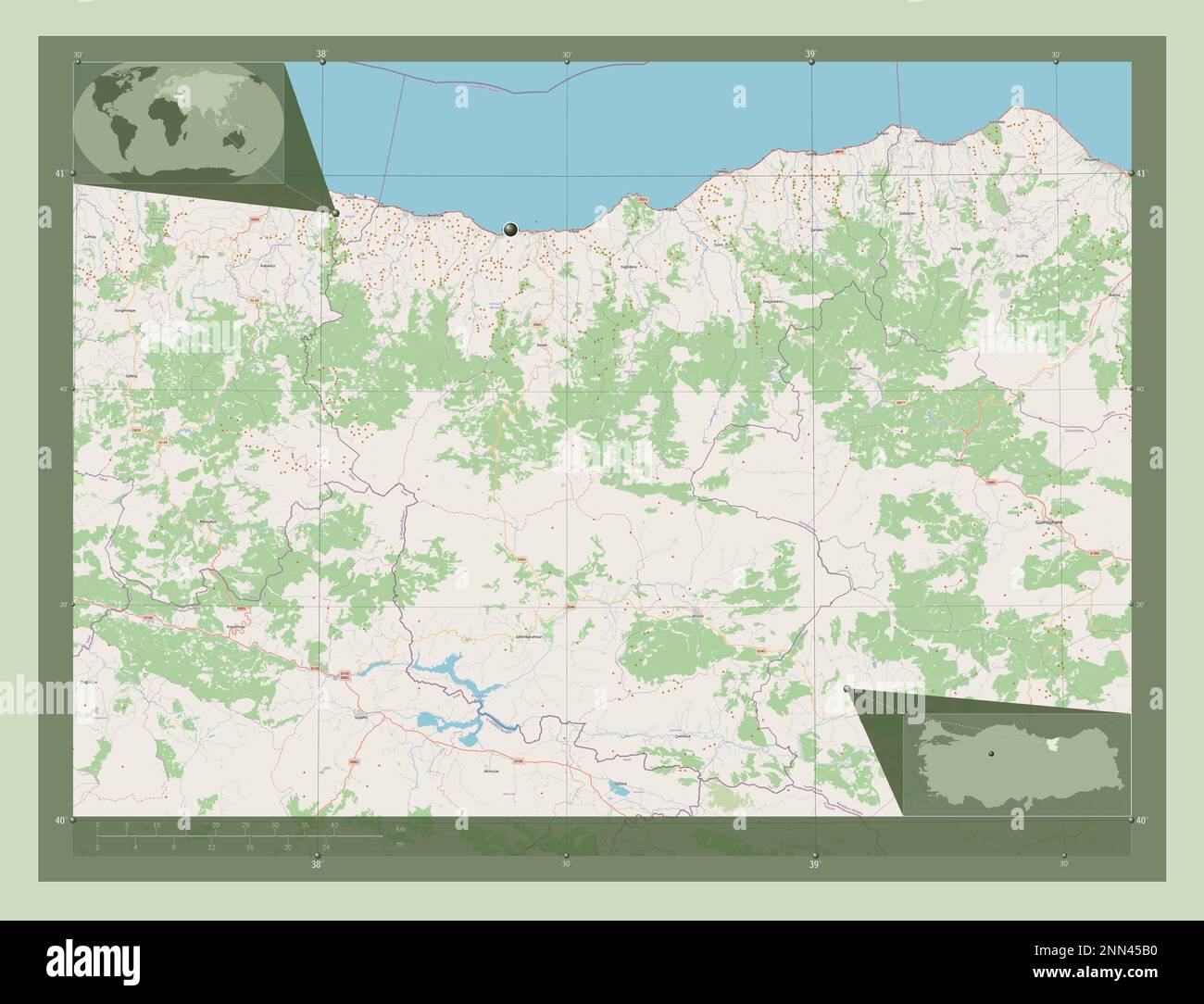 Giresun, province of Turkiye. Open Street Map. Corner auxiliary ...
