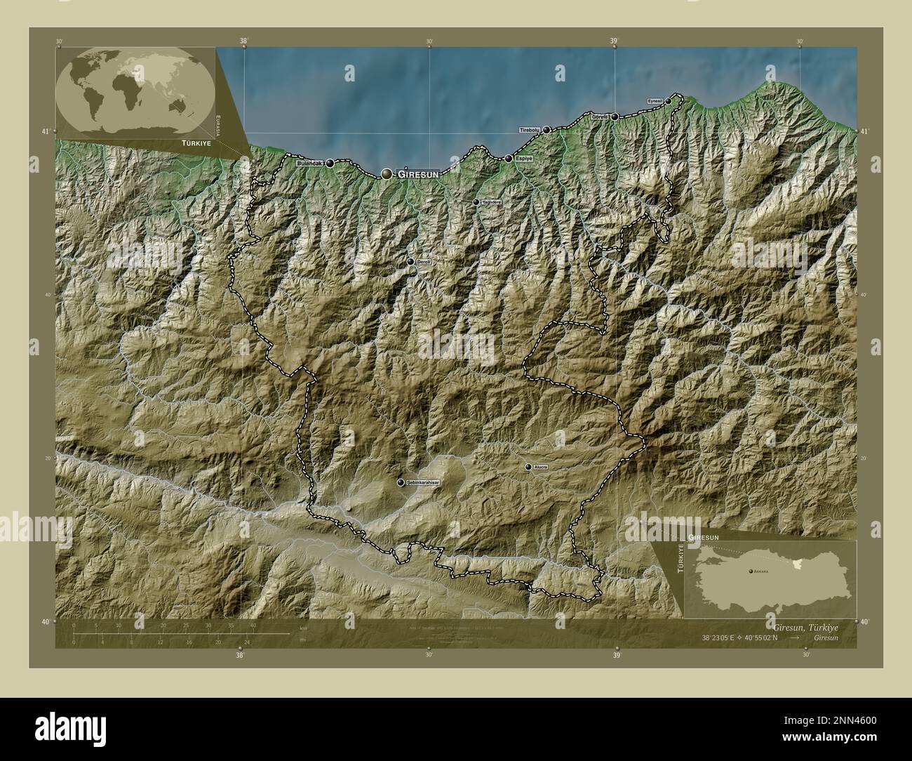 Giresun, province of Turkiye. Elevation map colored in wiki style with ...