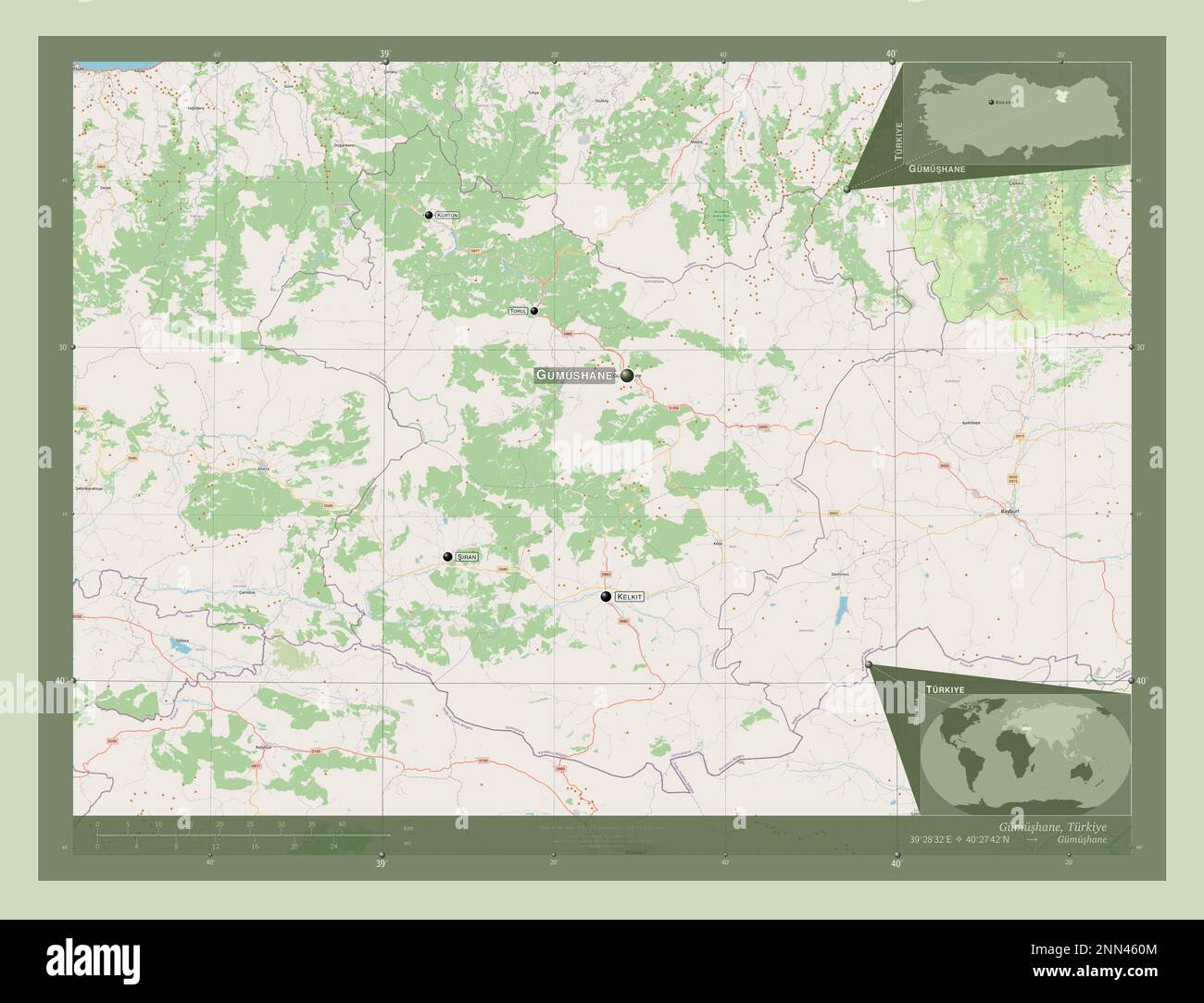 Gumushane, province of Turkiye. Open Street Map. Locations and names of ...