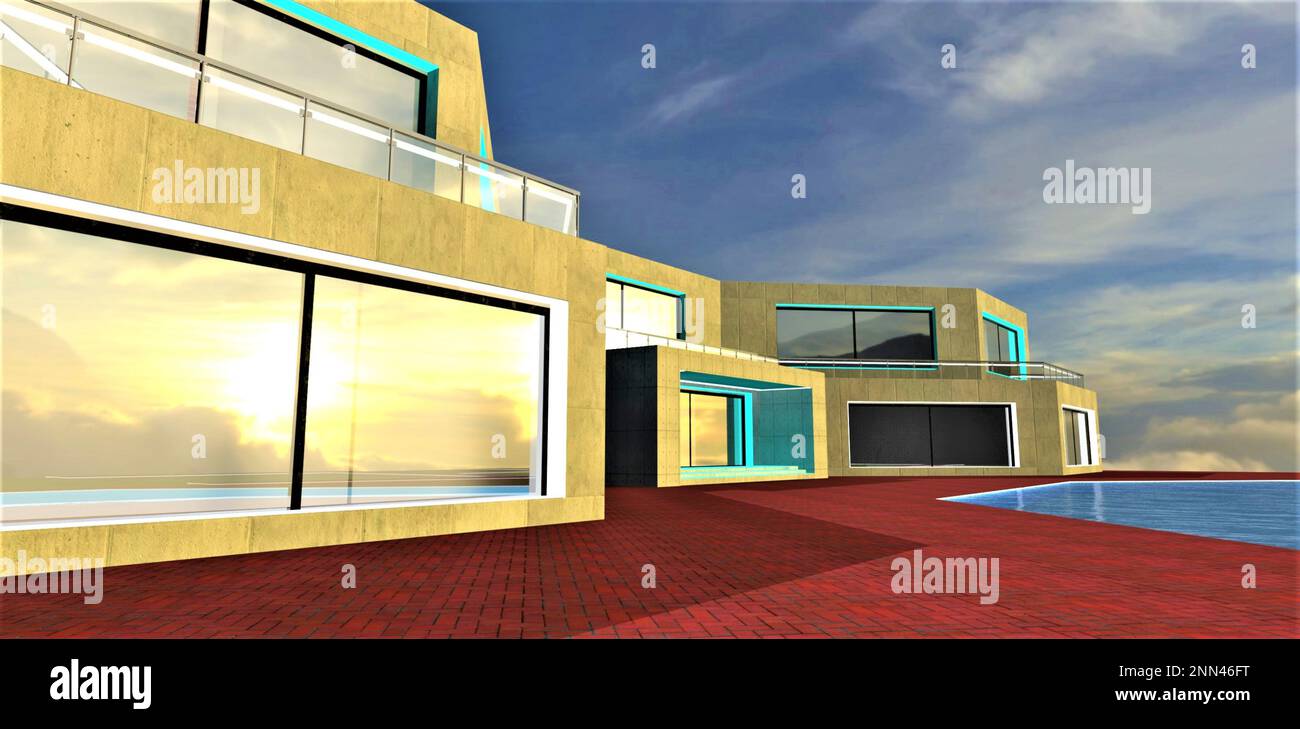 An hour before rain. Rising sun behind the clouds reflected in large ...