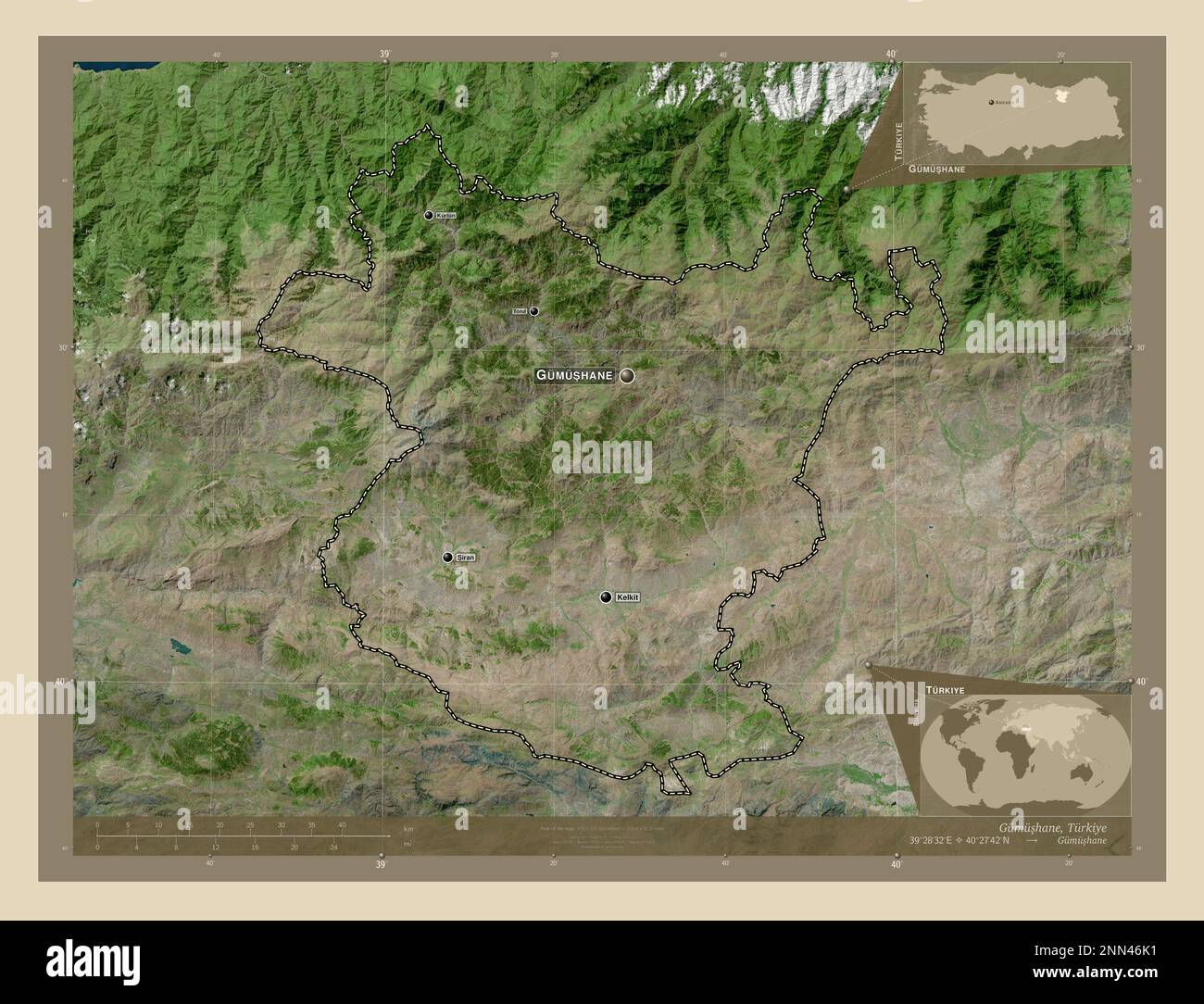 Gumushane, province of Turkiye. High resolution satellite map ...